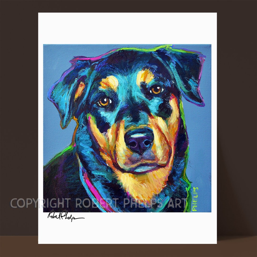 Art. 8.5 by 11 Rottweiler Art Print. Colorful Dog Art Giclee, Great ...