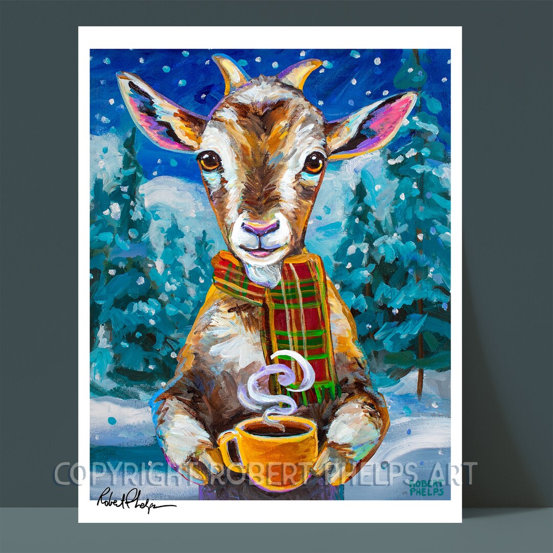Cottagecore Goat Art Print, Goat Lover Gift, Coffee Lover Gift, Goat ...