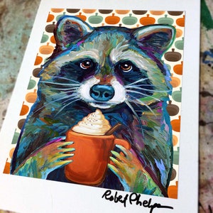 Cute PUMPKIN SPICE RACCOON Art Print by Robert Phelps Pumpkin | Etsy