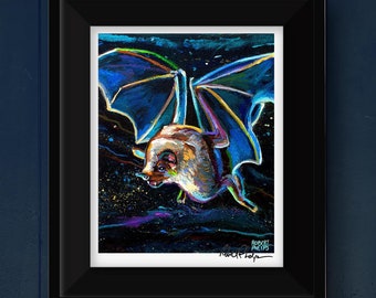 Japanese Bat Painting, Full Moon Art Print, Biho Takashi, Antique ...