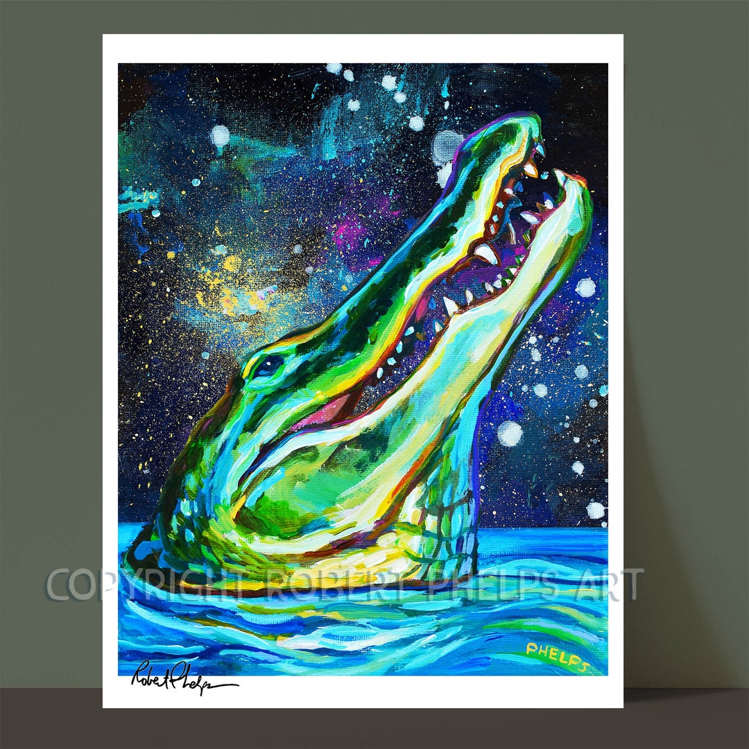 Colorful Alligator Art Print, Florida Gator Artwork, Louisiana Gator ...