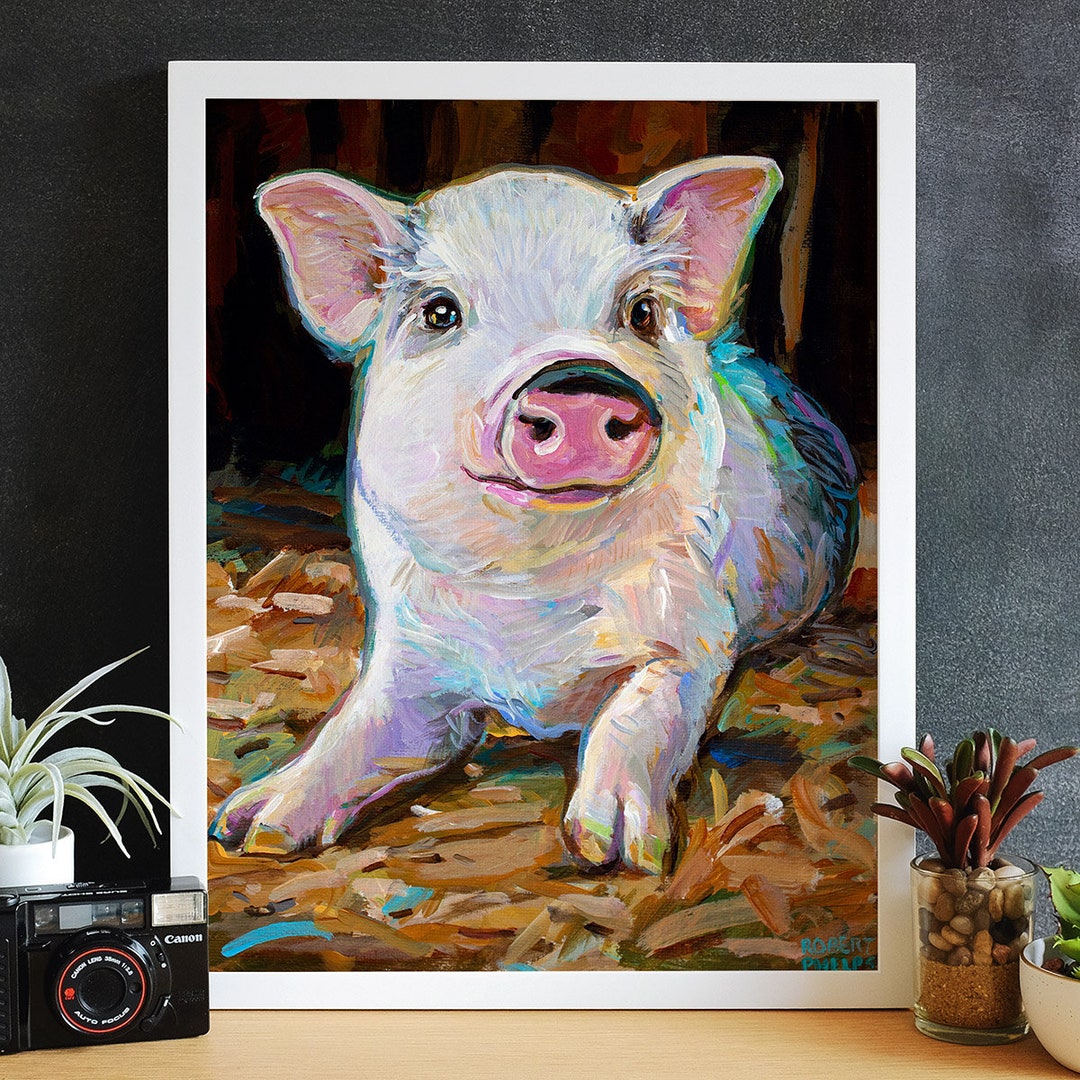 Farm Pig Wall Art Posters, Modern Rustic Pig Painting, Abstract Pig ...