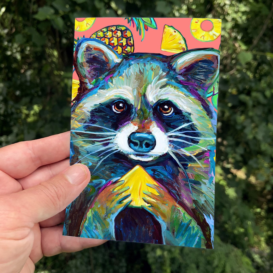 Cute Raccoon Fine Art Print 4x6 Tropical Pineapple Mini Art | Etsy