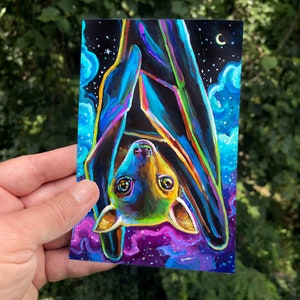 Cute Mini Bat Art Print; Macabre Bookshelf Art, 4x6 Psychedelic Bats ...