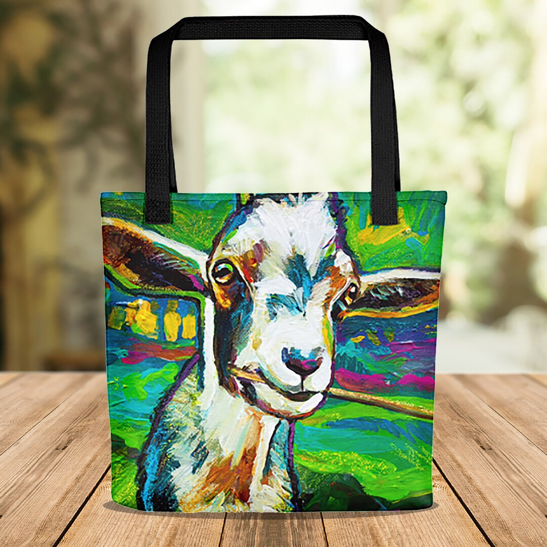 Psychedelic Goat Tote Bag, Cute Farm Goat Carryall Bag, Colorful Kids ...