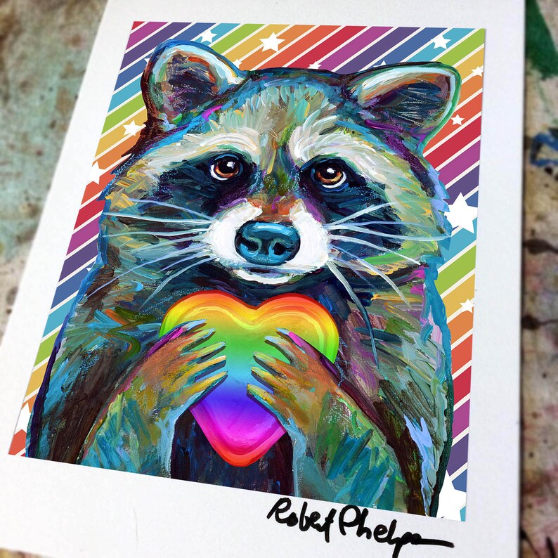 Colorful RAINBOW RACCOON Art Print by Robert Phelps; LGBT, Pride, Cute ...