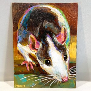 Original Rat Painting on Canvas Panel, Impressionist Rat Artwork, Rat ...