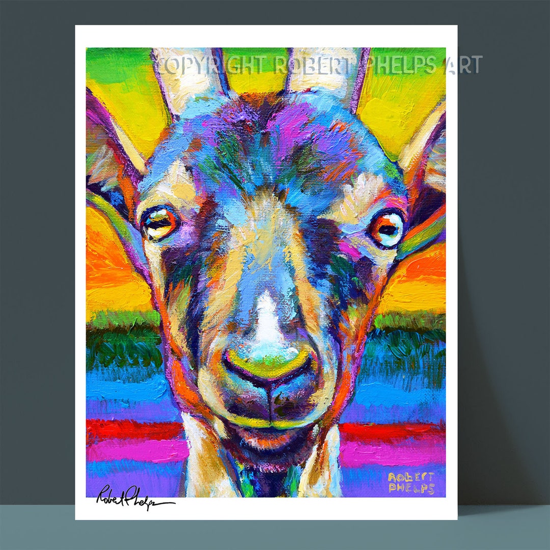 Colorful Goat Art Print, Farm Animal Wall Art Print, Goat Home Decor ...