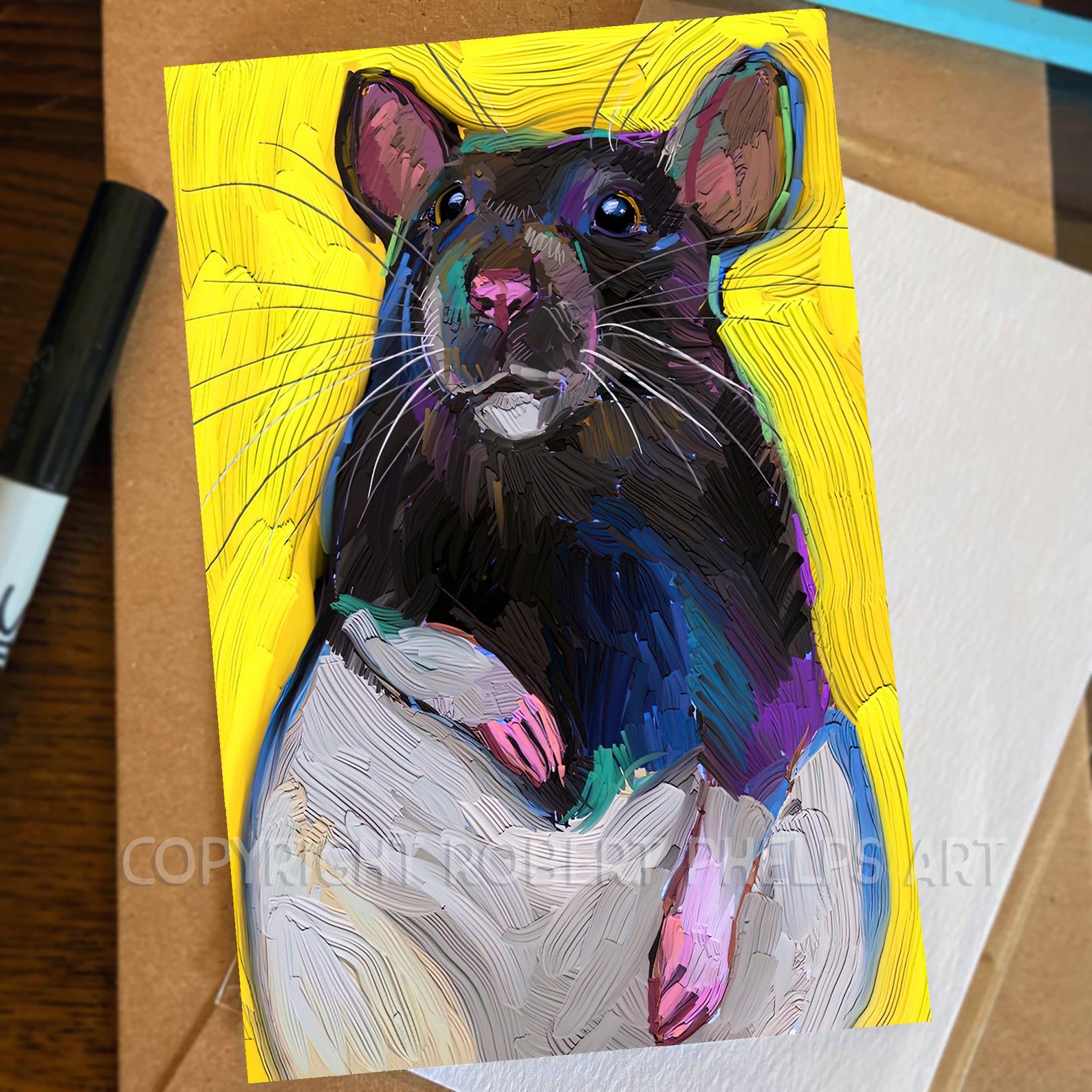 4 X 6 Rat Art Print, Cute Rat Art Print, Rat Painting, Rat Wall Art ...