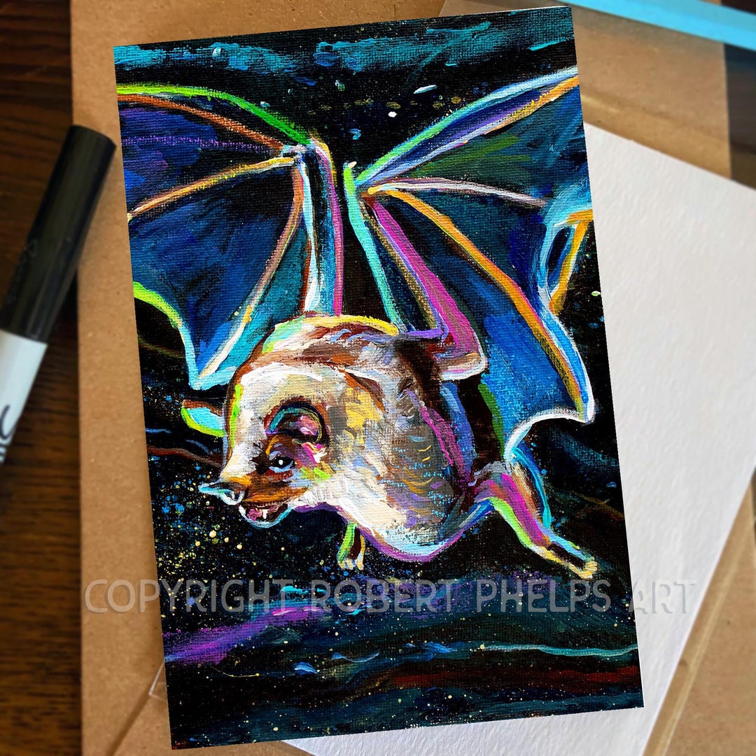 Halloween Bat Mini Art Print Bat Lover Gifts, Bat Home Decor, Unframed ...