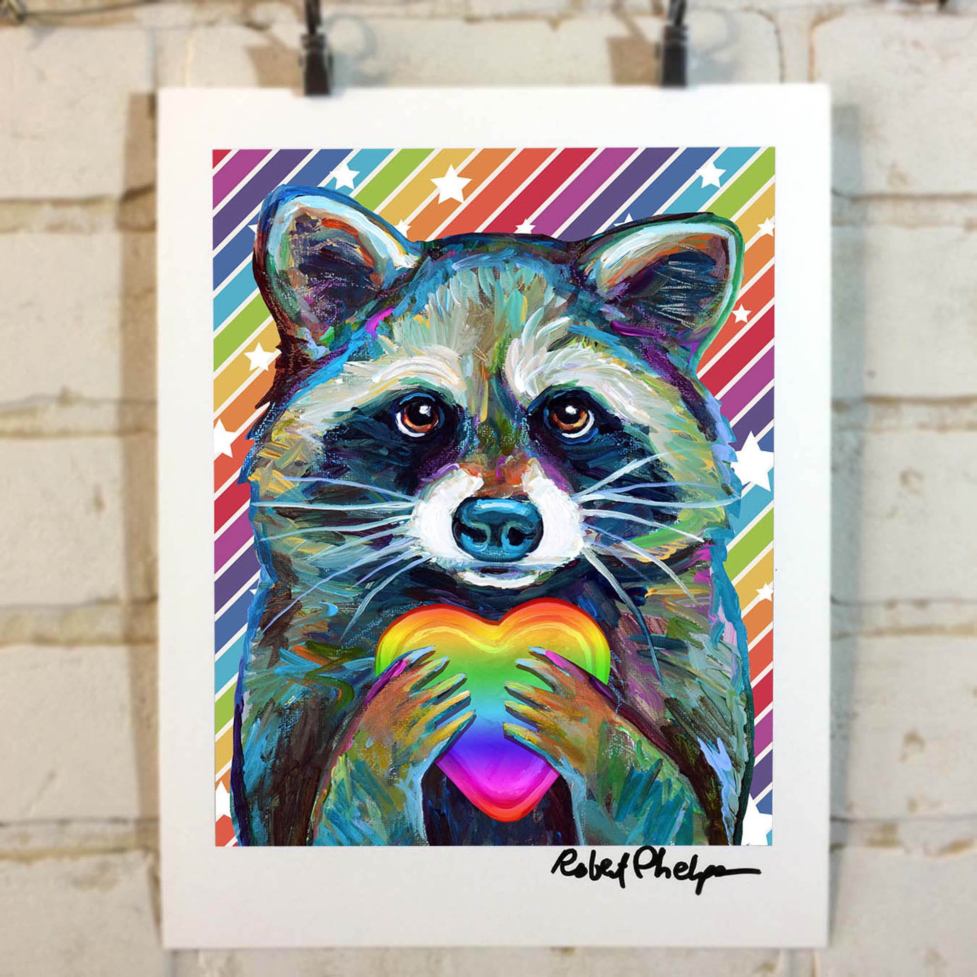 Colorful RAINBOW RACCOON Art Print by Robert Phelps LGBT | Etsy