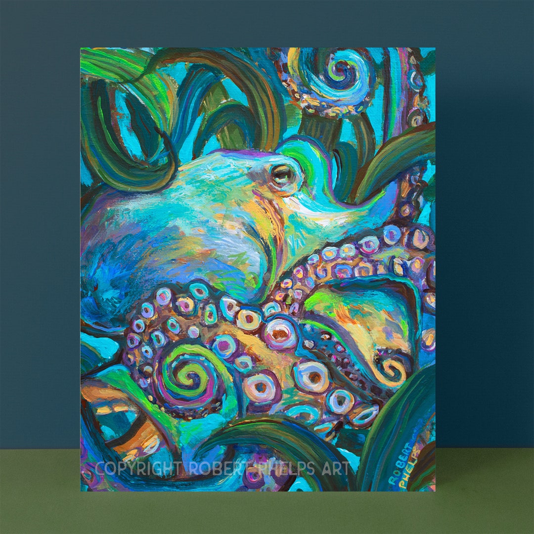 Hand-painted Octopus Canvas Art by Artist Robert Phelps, Unique Ocean ...