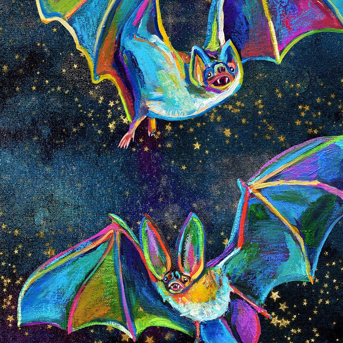 Fun Gothic Bat Art Print Creepy Cute Flying Bats and Stars - Etsy
