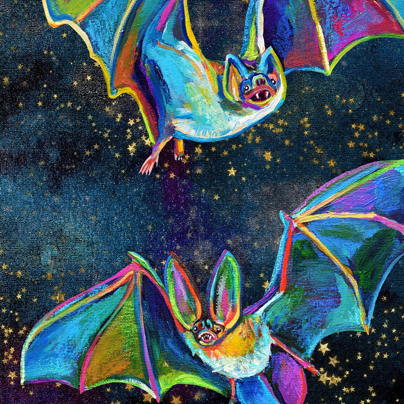 Fun Gothic Bat Art Print Creepy Cute Flying Bats and Stars | Etsy