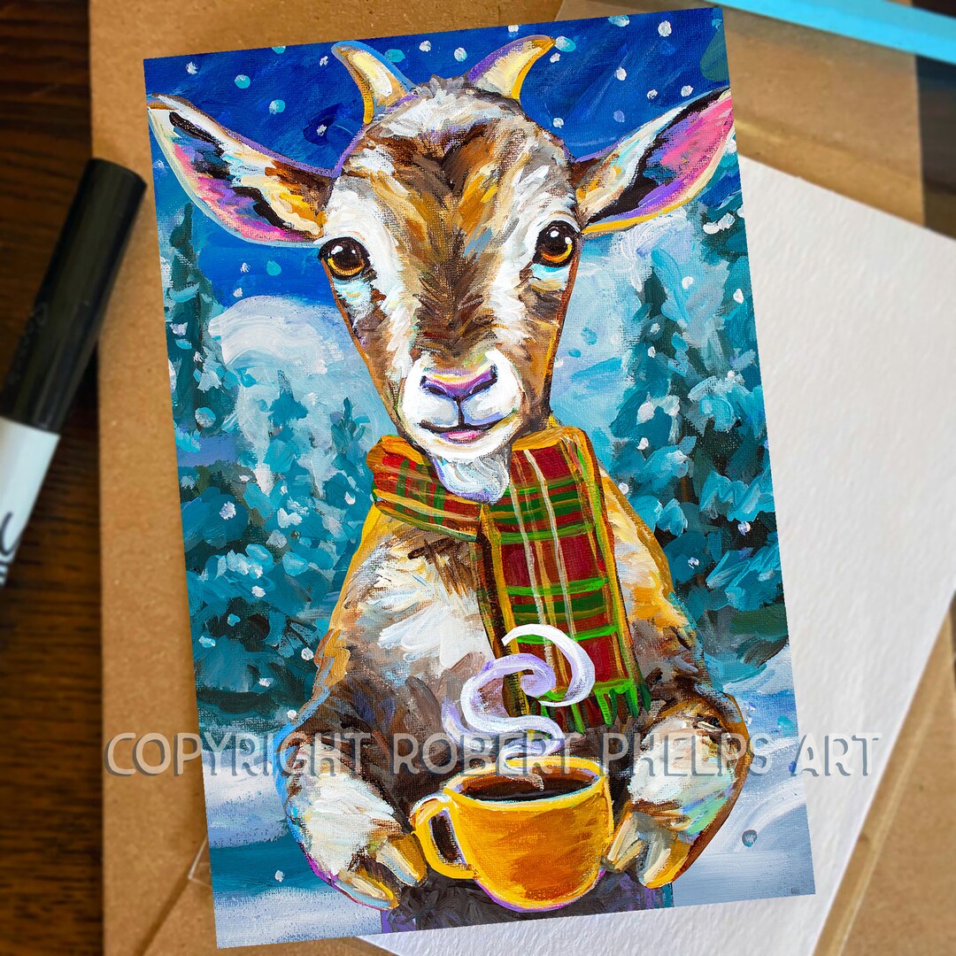 Colorful Goat Art Print, Goat Lover Gift, Cute Goat Mini Art Print ...
