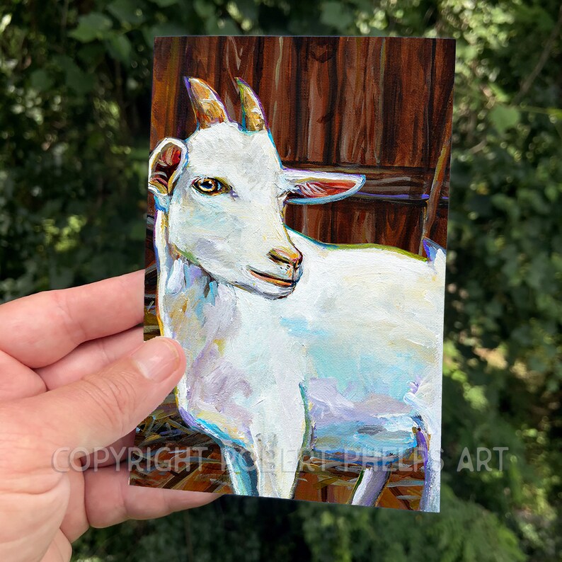 4x6 Cute Goat Mini Art Print; Goat Lover Gift Idea, Adorable Goat Art ...