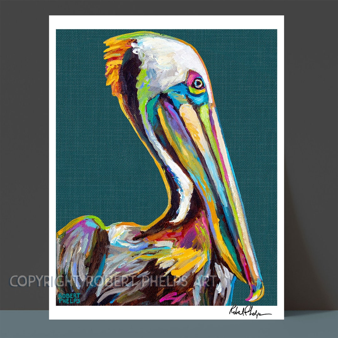 Pelican Art Print; Colorful Seabird Wall Art for Nautical Home Decor ...