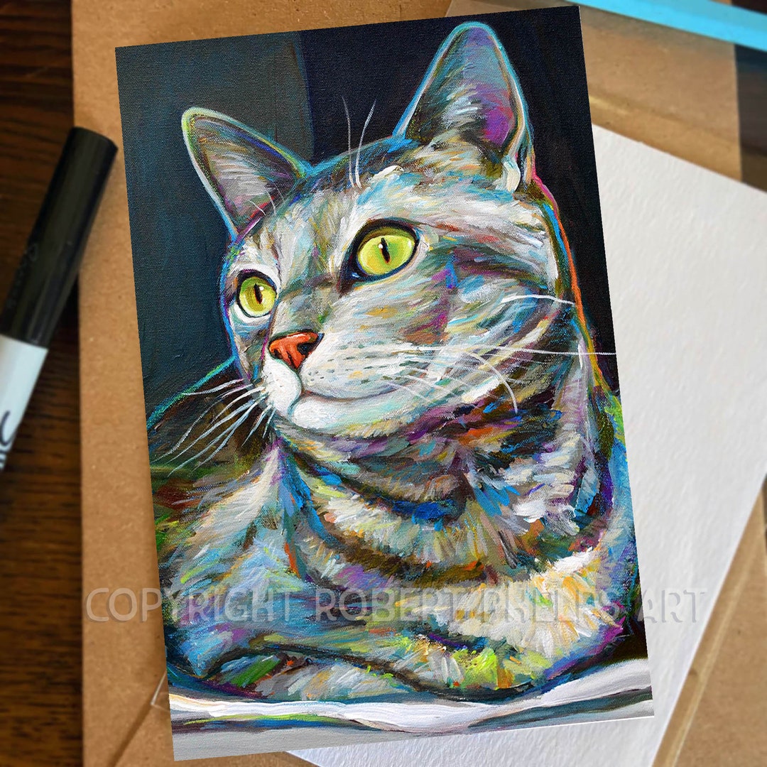 Cute and Cozy 4x6 Cat Art Print, Colorful Kitty Mini Print, Postcard ...