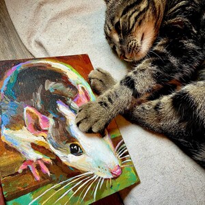 Original Rat Painting on Canvas Panel, Impressionist Rat Artwork, Rat ...