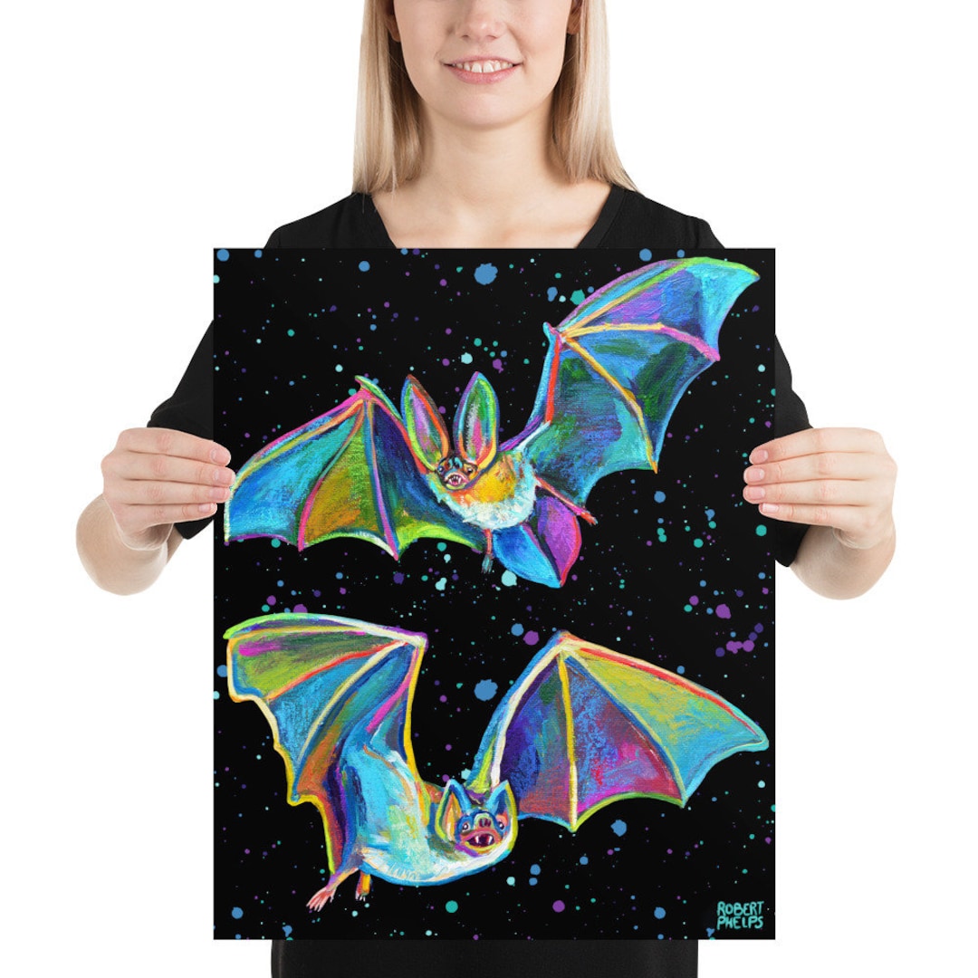 Psychedelic Halloween Bat Art Poster, 16 X 20 Flying Bat Giclee for ...