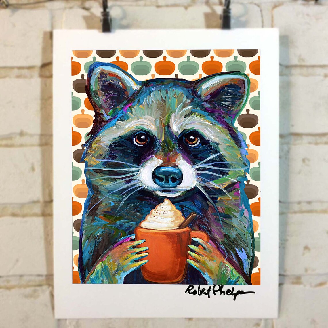 Cute PUMPKIN SPICE RACCOON Art Print by Robert Phelps Pumpkin | Etsy