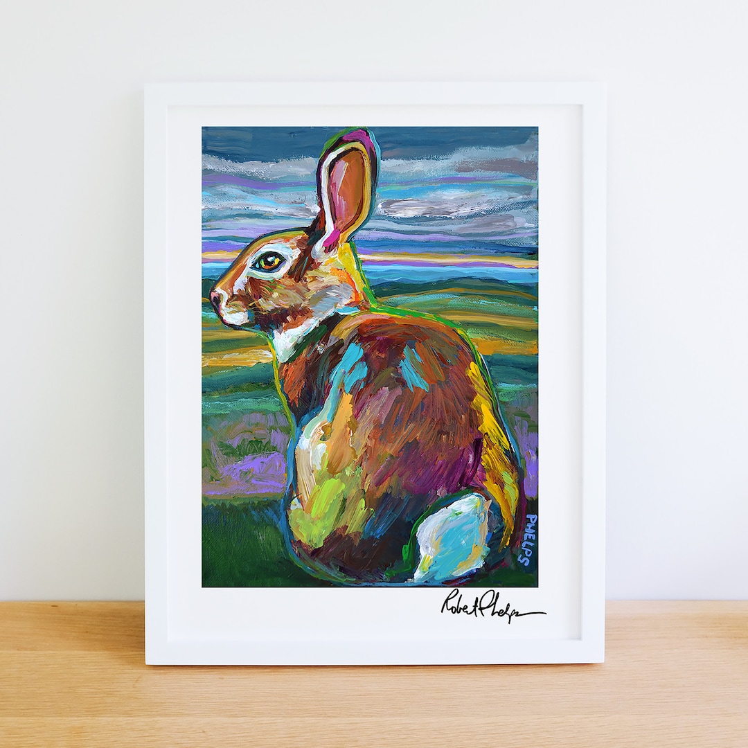 Colorful Rabbit Wall Art Print, Year of the Rabbit Art, Rabbit Lover ...