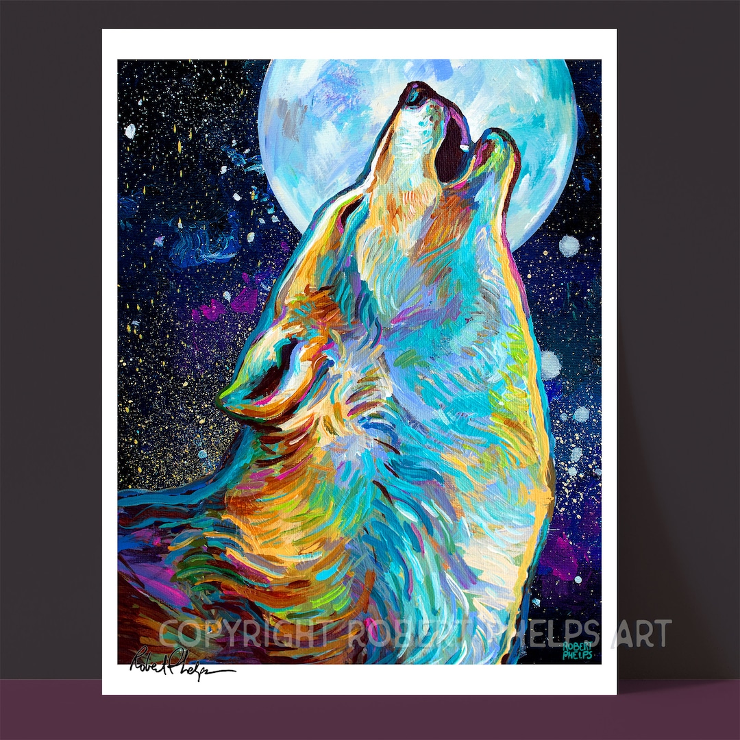Grey Wolf Art Print, Wolf and Moon Decor, Wolf Gift for Women, Wolf ...