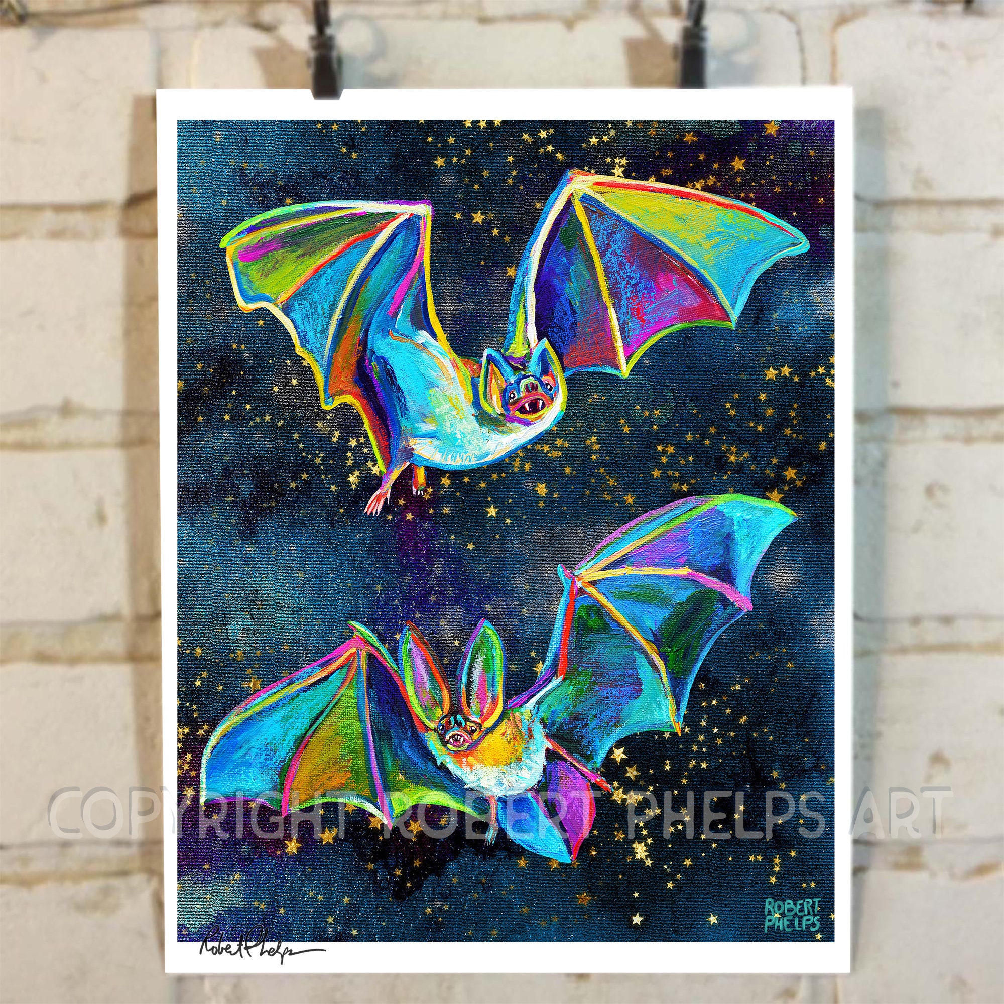 Fun Gothic Bat Art Print Creepy Cute Flying Bats and Stars - Etsy