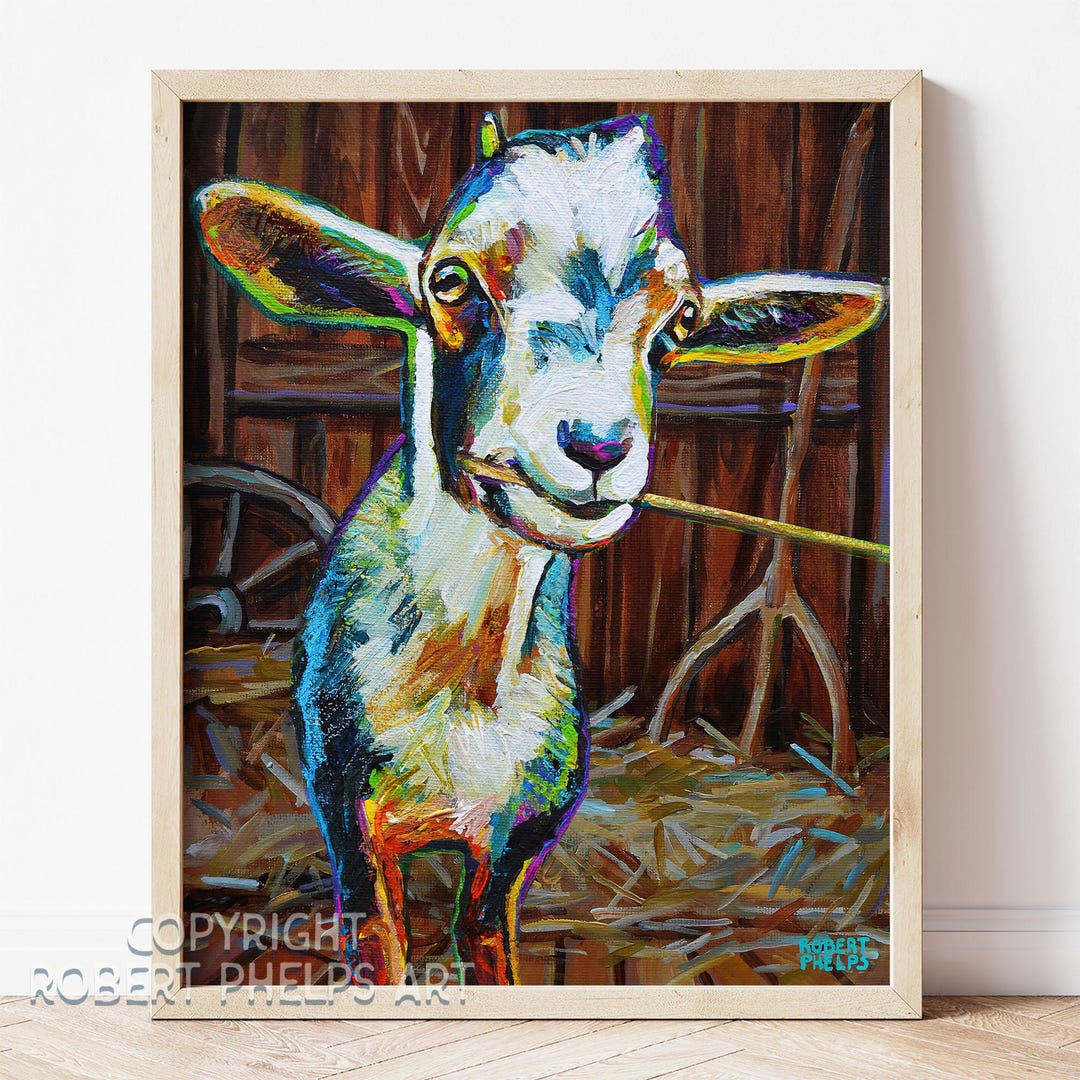 Colorful Farmhouse Goat Art Print, Goat Lover Gift, Rustic Wall Decor ...