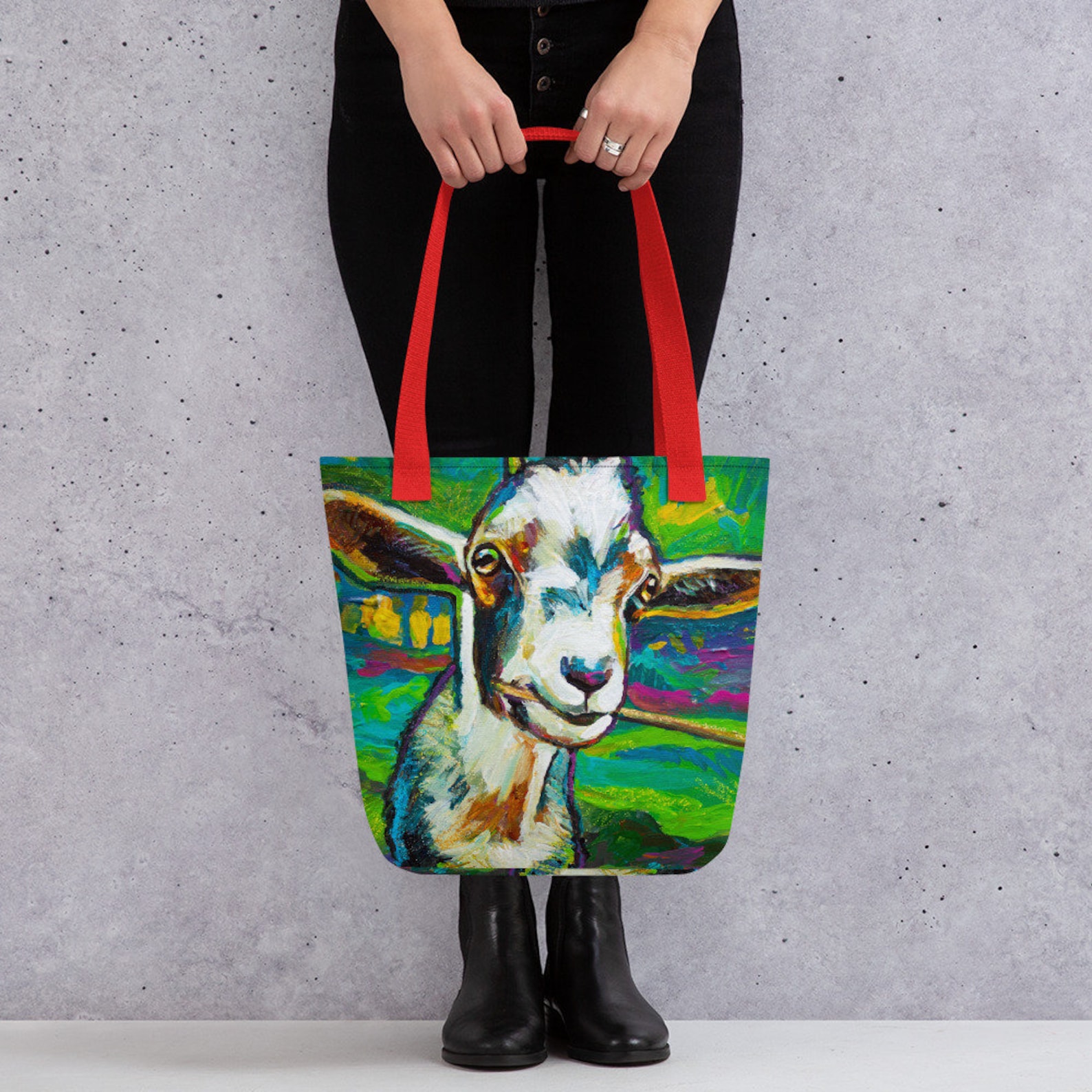 Psychedelic Goat Tote Bag, Cute Farm Goat Carryall Bag, Colorful Kids ...