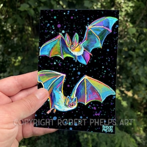 Creepy Cute Gothic Bat Mini Print; Unframed 4x6 Psychedelic Bats Wall ...