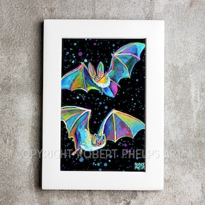 Creepy Cute Gothic Bat Mini Print; Unframed 4x6 Psychedelic Bats Wall ...