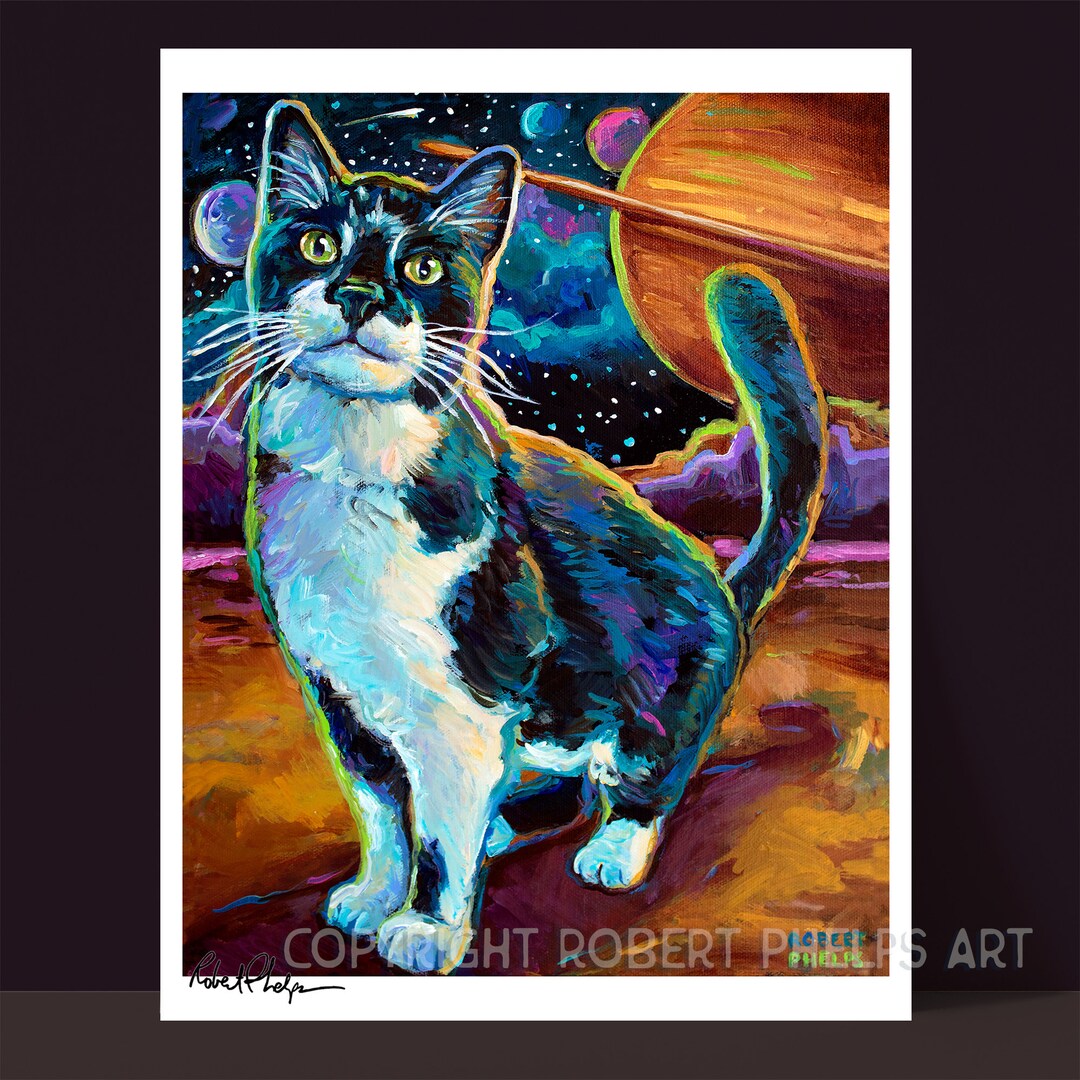 Space Cat Art Print, Tuxedo Cat in Space, Custom Pet Art, Sci-fi Cat Lover's Gift, Unique and ...