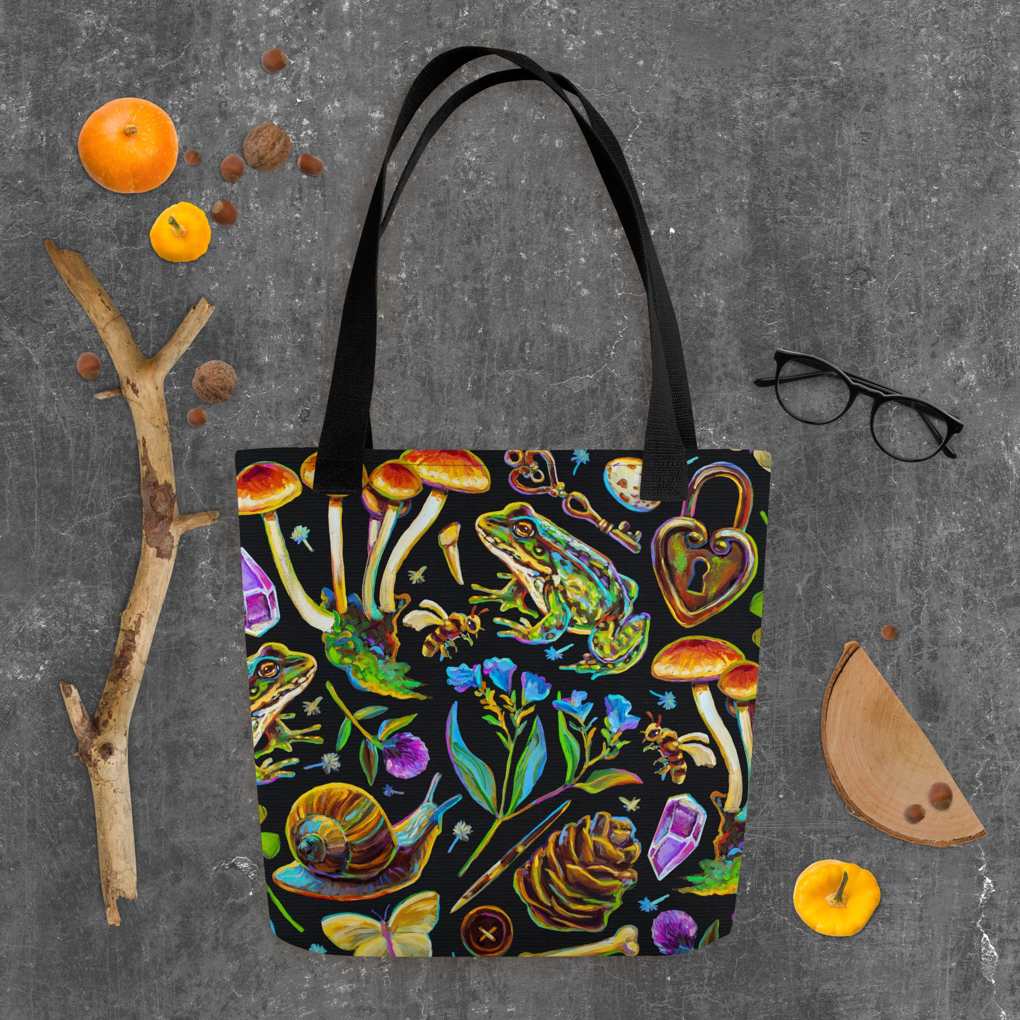 Forest Witch Tote Bag, Frog Mushroom Goblincore Design - Etsy