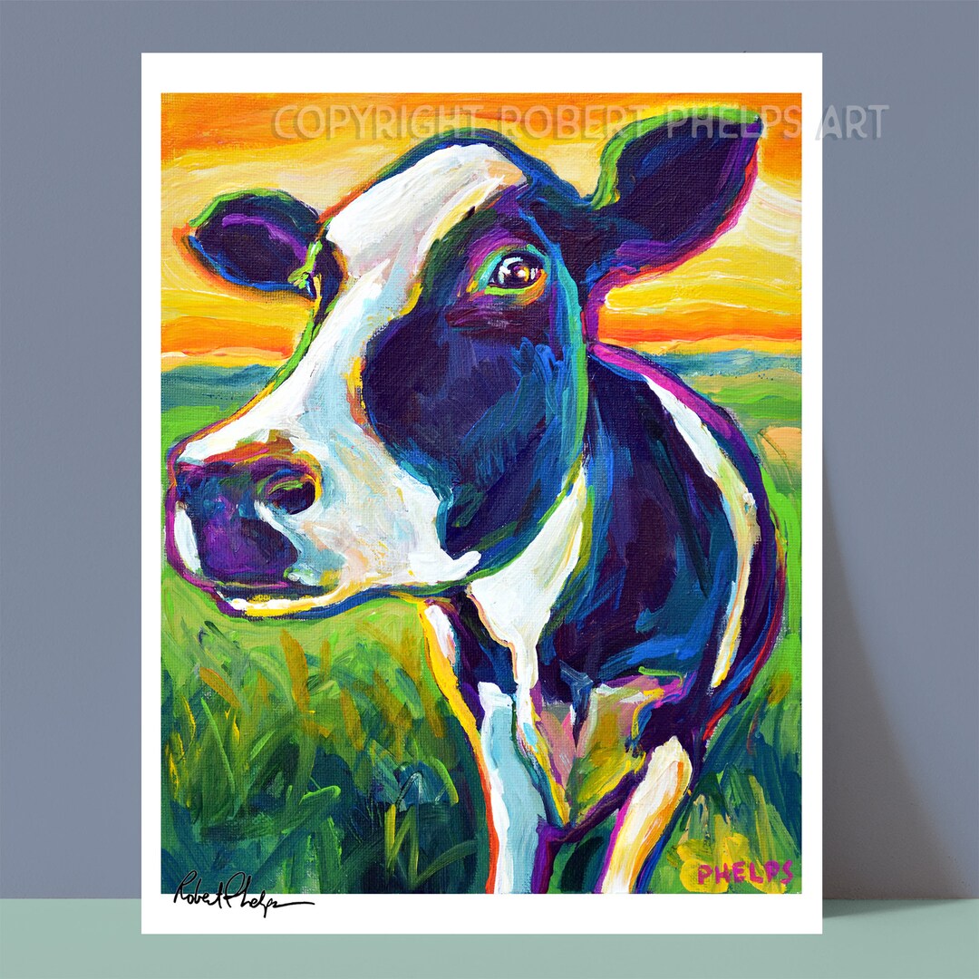 Impresión de arte de vaca colorida, arte de vaca para pared, regalo ...