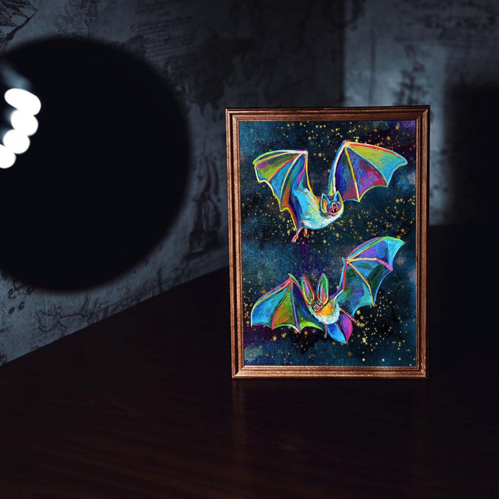 Fun Gothic Bat Art Print Creepy Cute Flying Bats and Stars | Etsy