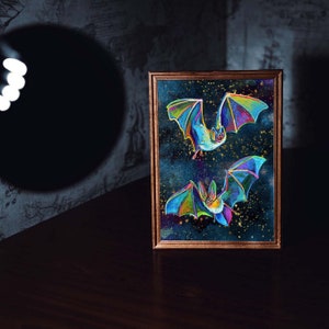 Fun Gothic Bat Art Print Creepy Cute Flying Bats and Stars | Etsy