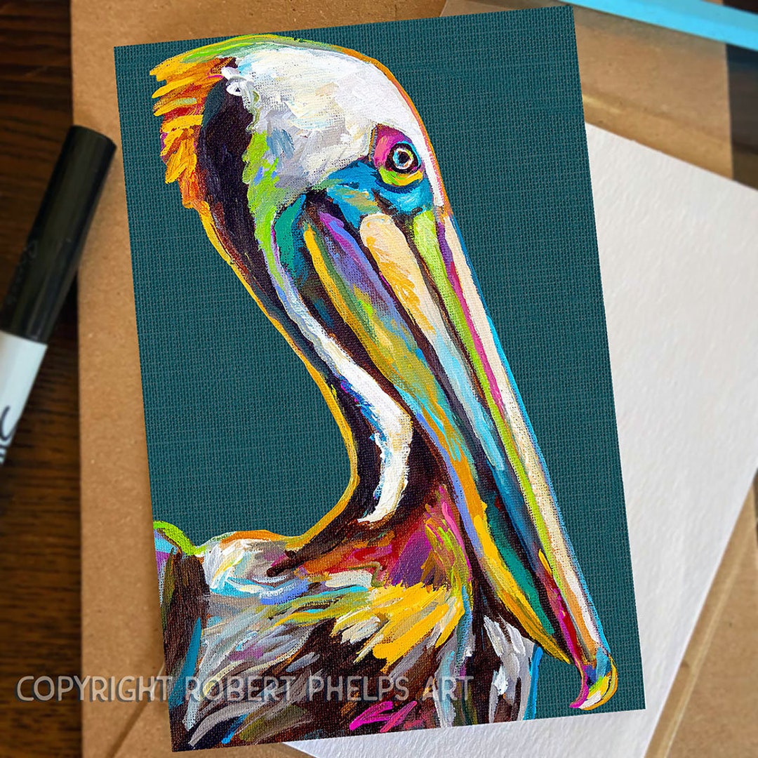 Colorful Pelican Mini Wall Art Print, Pelican Painting Artwork for ...