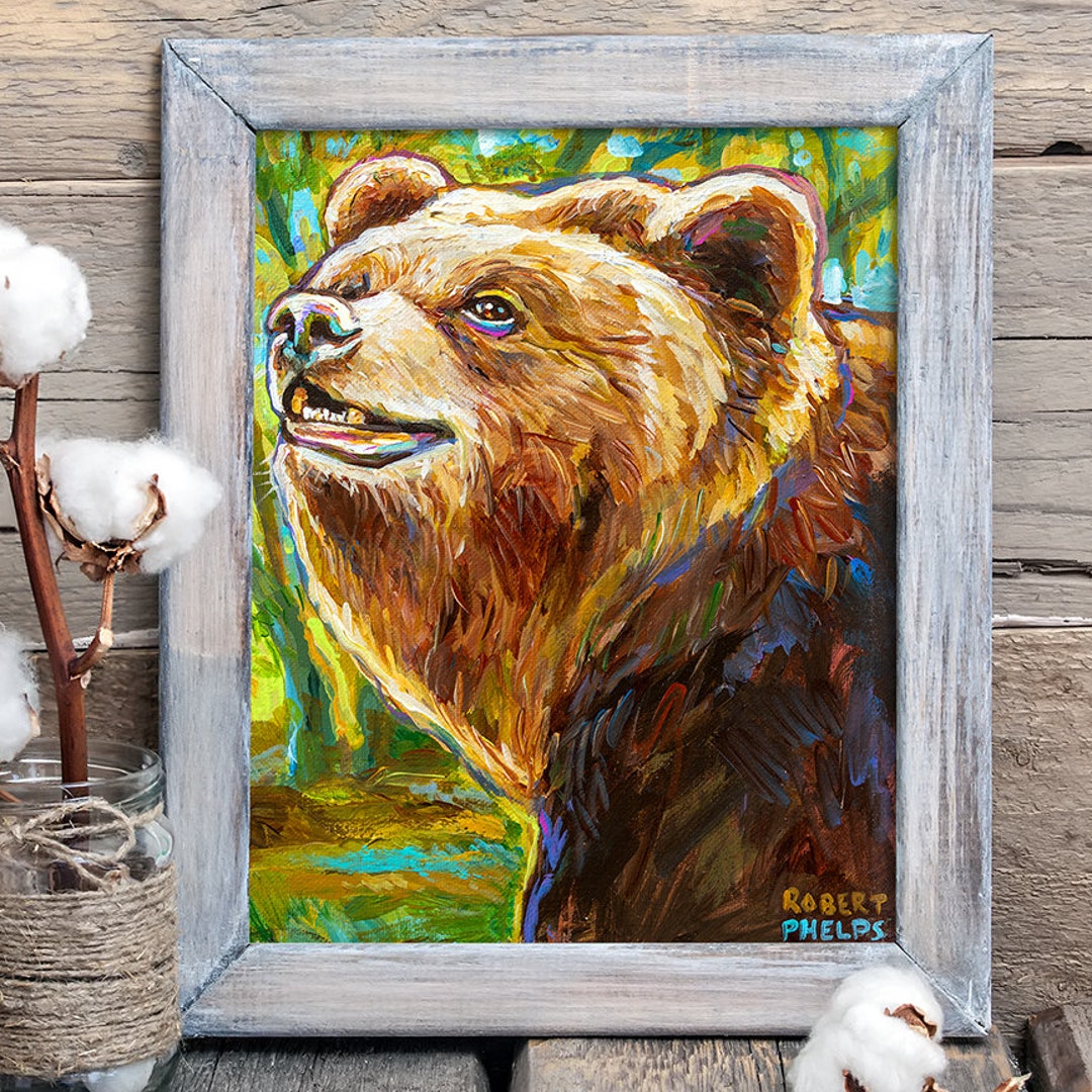 Grizzly Bear Original Painting on Canvas, Hand-painted Bear Art, Unique ...