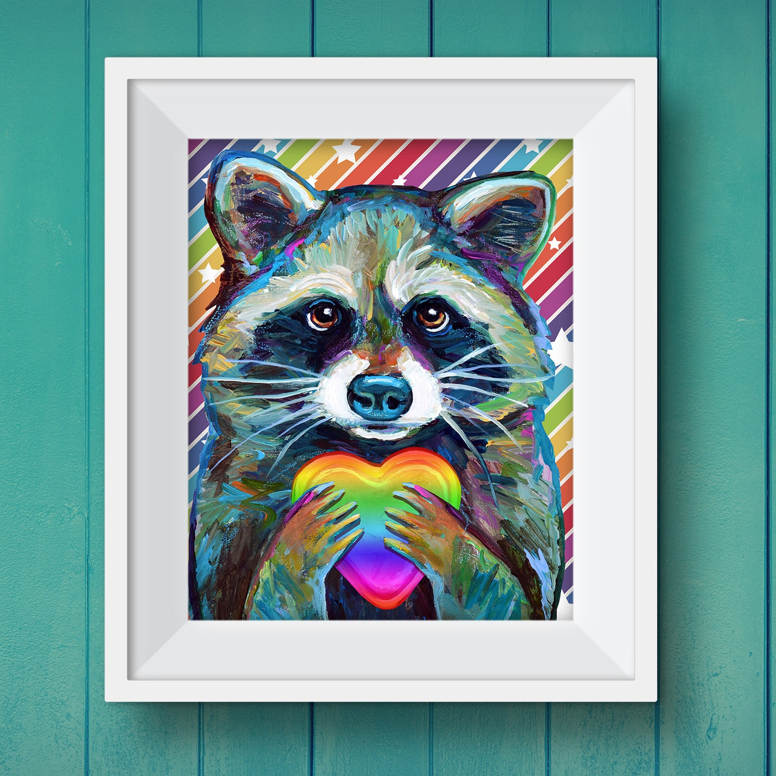 Colorful RAINBOW RACCOON Art Print by Robert Phelps; LGBT, Pride, Cute ...