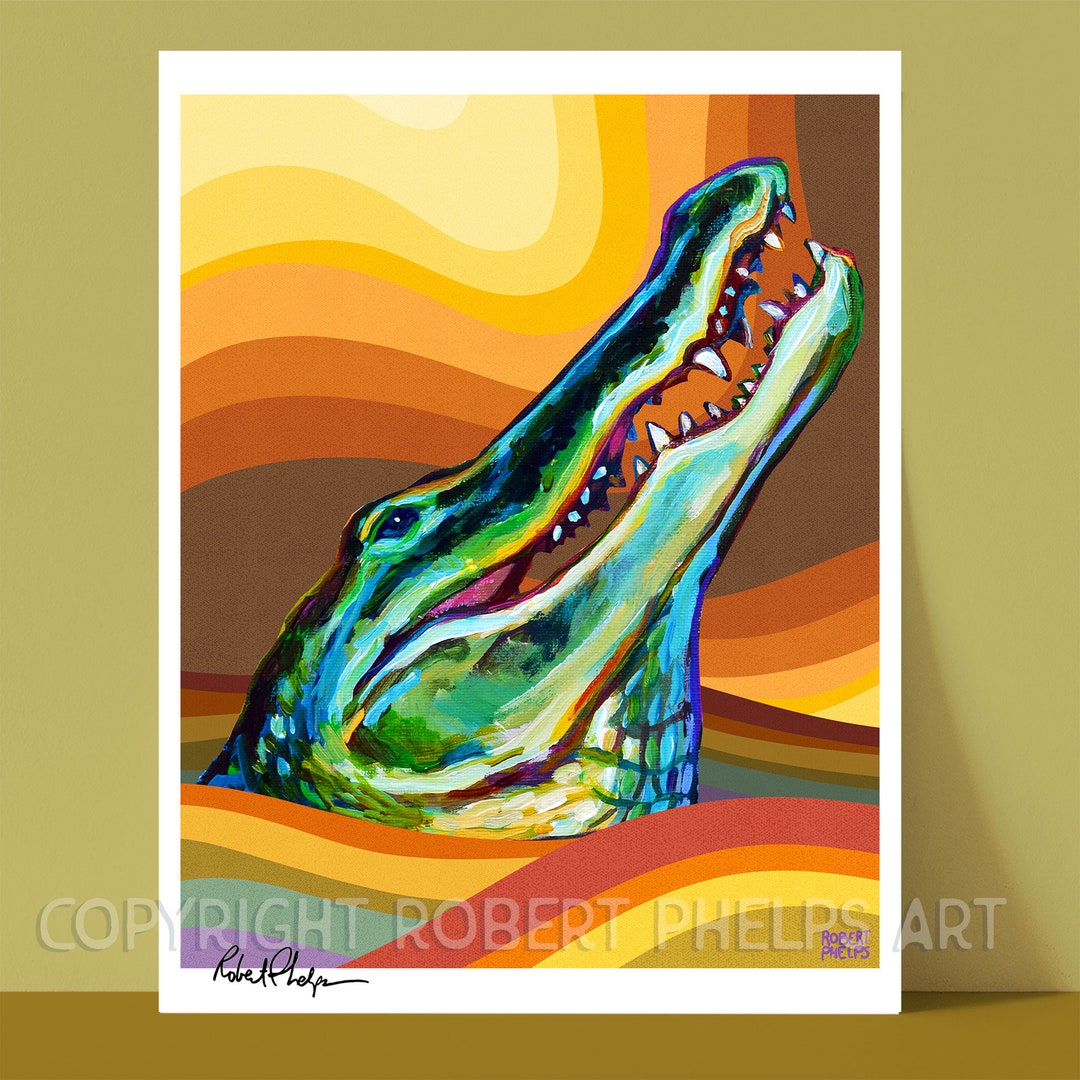 Retro Alligator Art Print, Florida Gators Art, 70s Aesthetic Decor ...