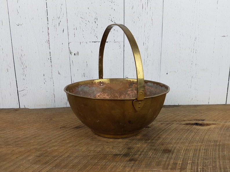 Vintage Solid Brass Basket W/ Handle Planter Modern Mid | Etsy