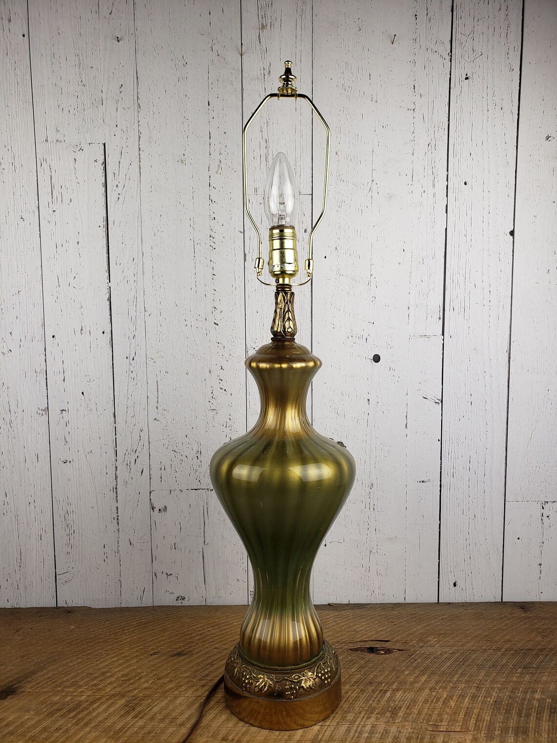 Vintage Carl Falkenstein Boudoir Lamp Green to Gold Glass | Etsy