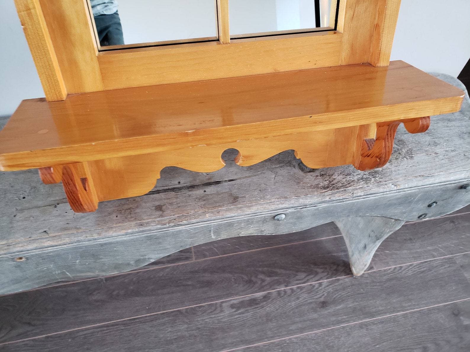 Vintage Wooden Wall Mirror w/ Shelf 4 Pane Window Style | Etsy