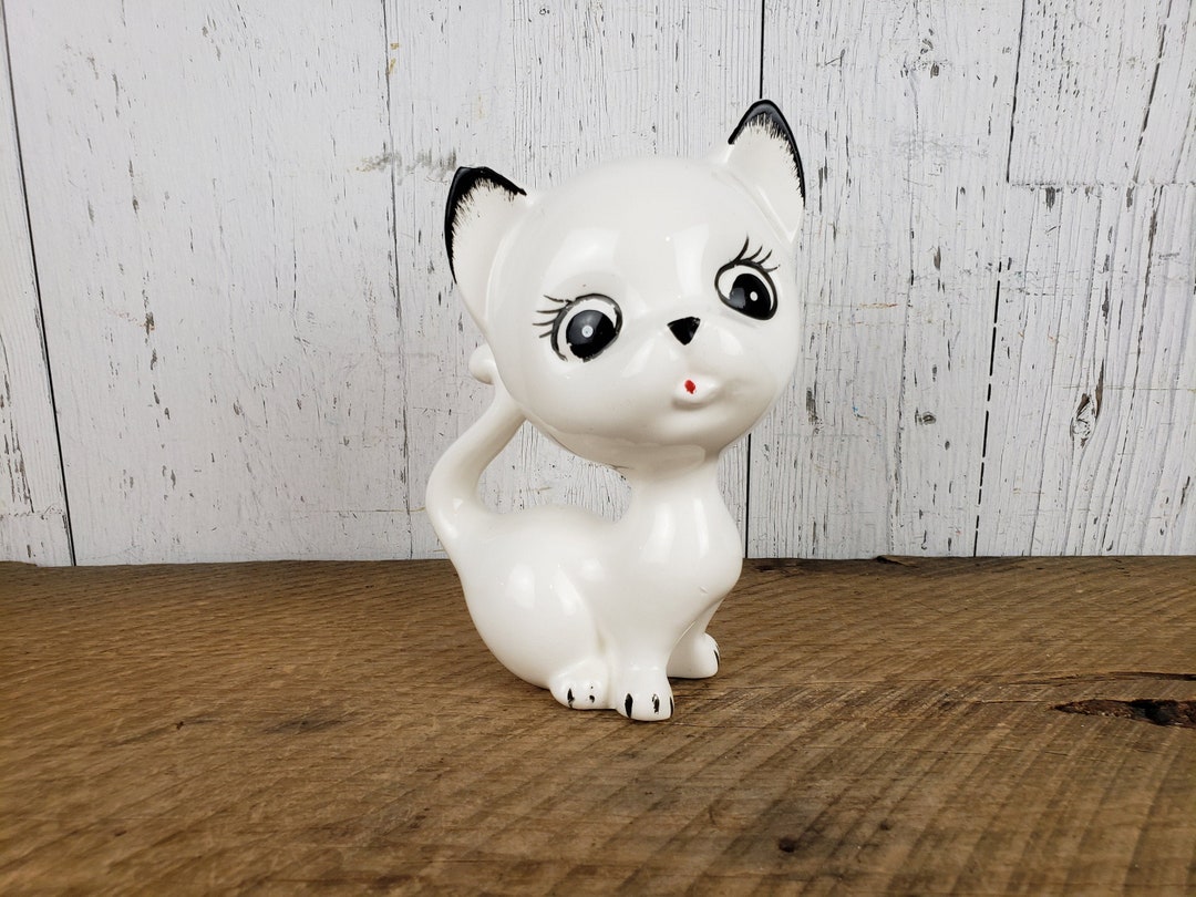 Vintage White Cat Statue 7 High Kitten Statuette Porcelain Feline ...