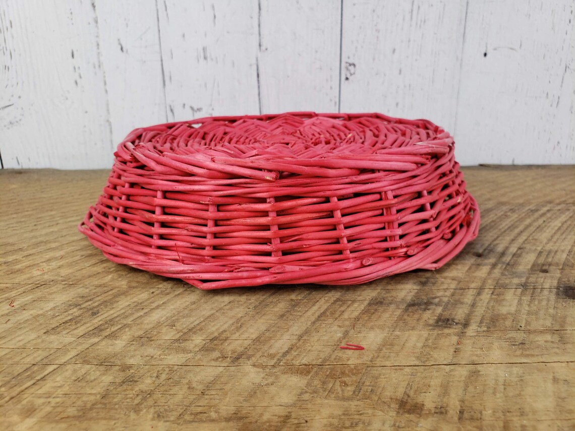 Vintage Red Wicker Storage Basket 2 High x 9 Wide | Etsy