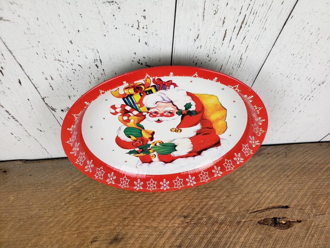 Vintage Santa Claus Round Christmas Bowl Tin Metal Dinner - Etsy