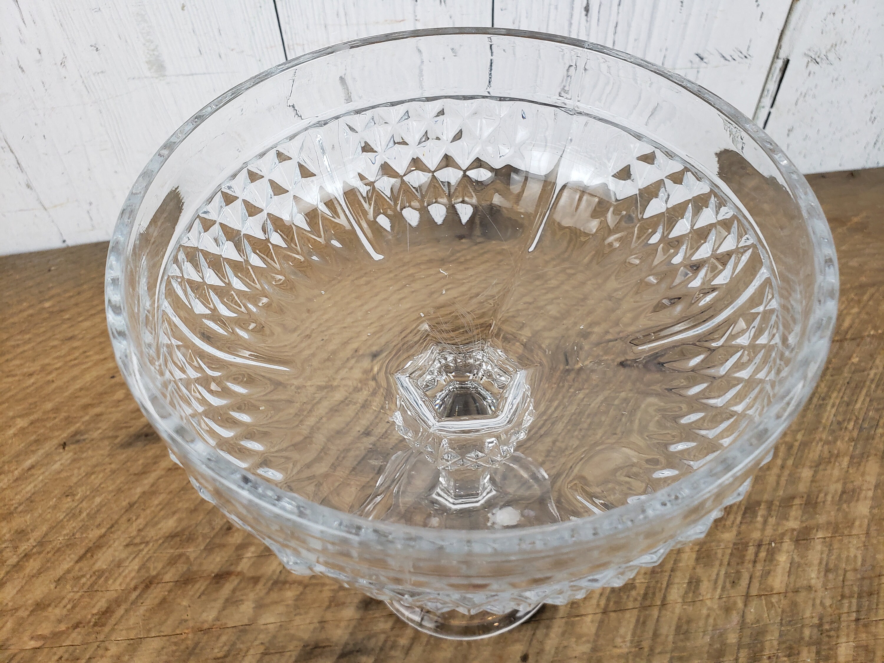 Vintage Indiana Glass Compote Diamond Point Pattern Pressed - Etsy