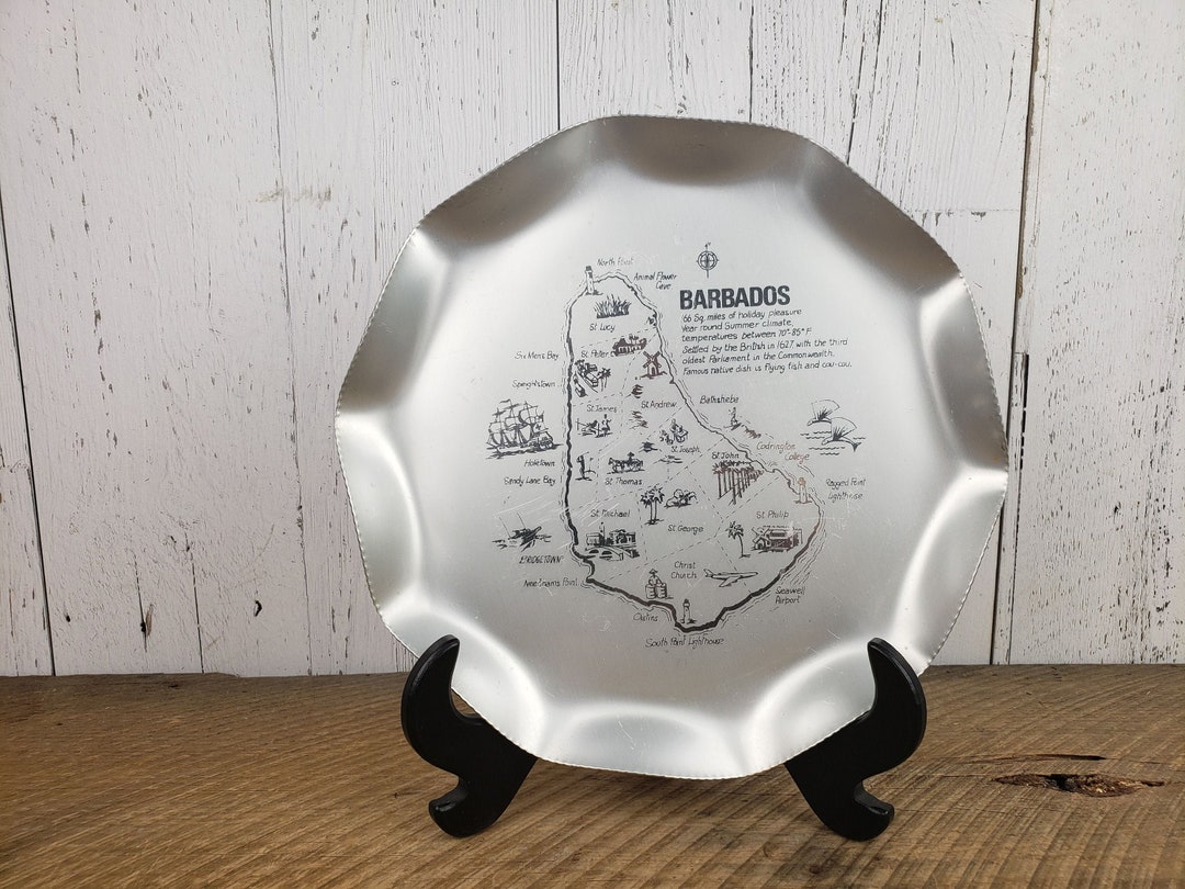 Vintage Barbados Landmarks Map Decorative Wall Plate Souvenir Gift ...