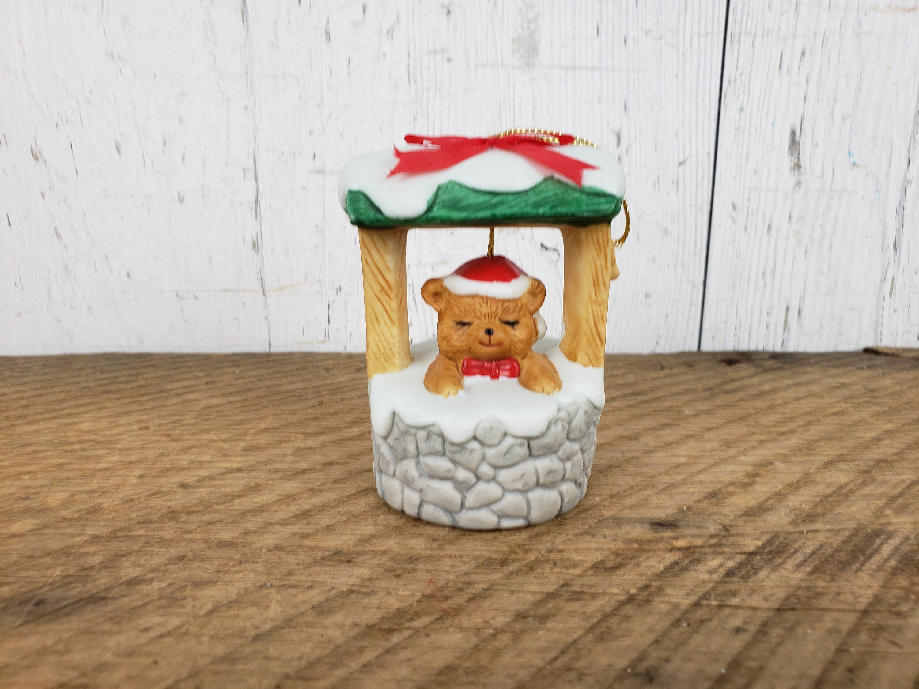 Vintage Ceramic Christmas Teddy Bear in Snowy Well Shaped Bell | Etsy